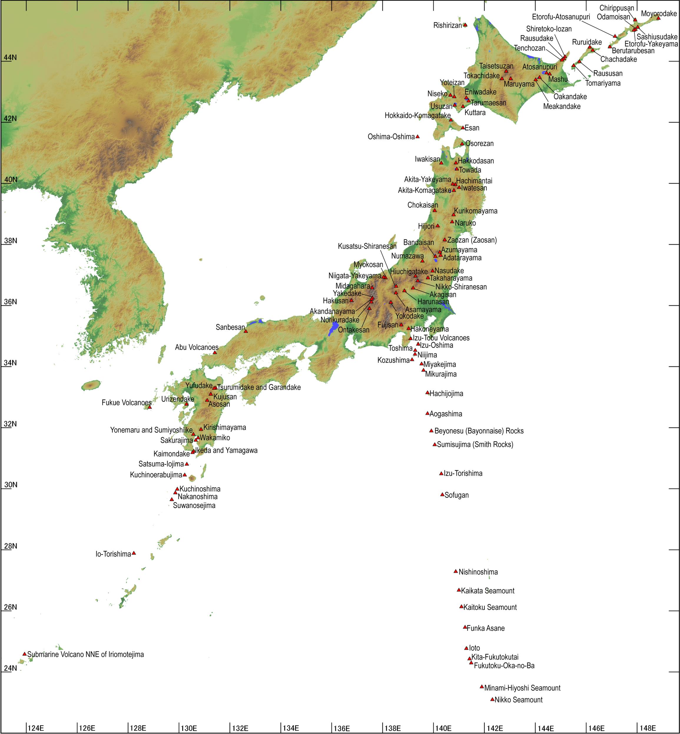 NATIONAL CATALOGUE OF THE ACTIVE VOLCANOES IN JAPAN | LOCATION MAP